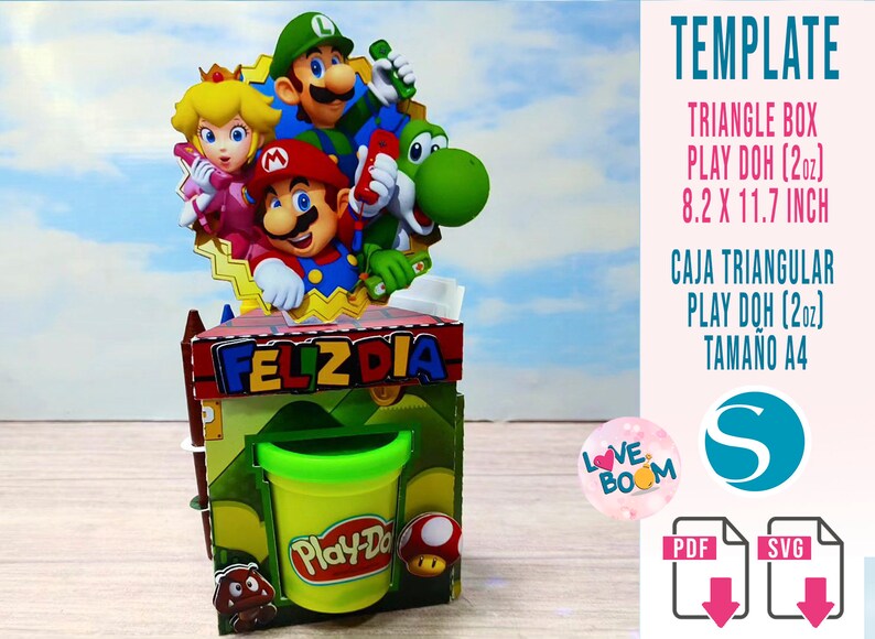 TEMPLATE Play-doh and Crayon Box Mario Bros - Triangle Box - Triangular ...