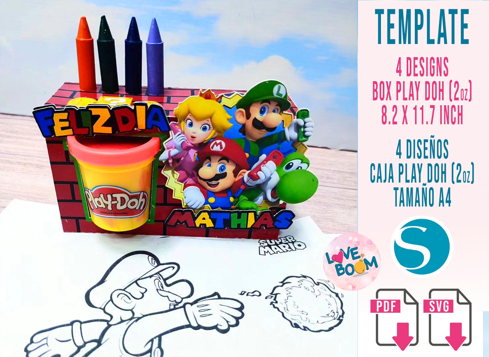 TEMPLATE Play-doh and Crayon Box Mario Bros - Coloring Box - Play Doh ...