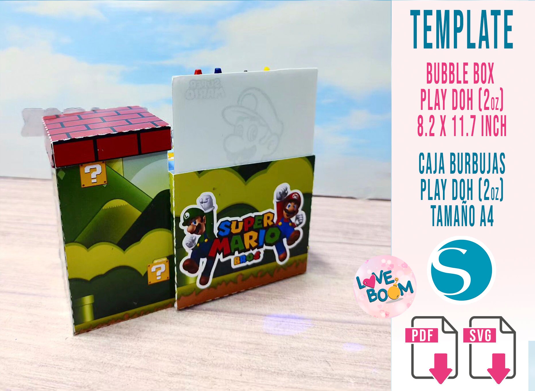 TEMPLATE Play-doh and Crayon Box Mario Bros - Bubble / M&M Box - Play ...
