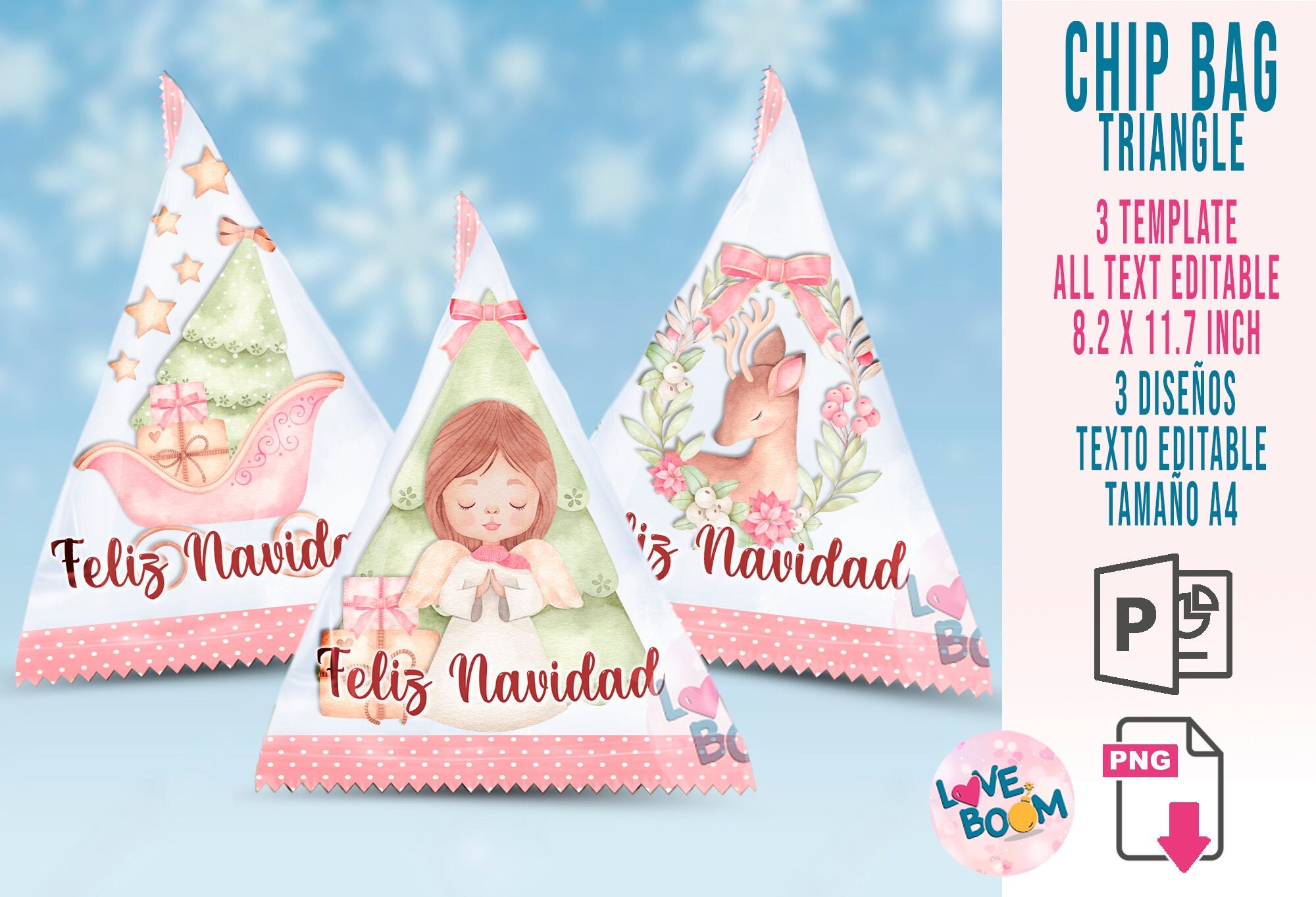 EDITABLE Christmas Triangle Chip Bag Rosenatal Template Set of 3 Bundle ...