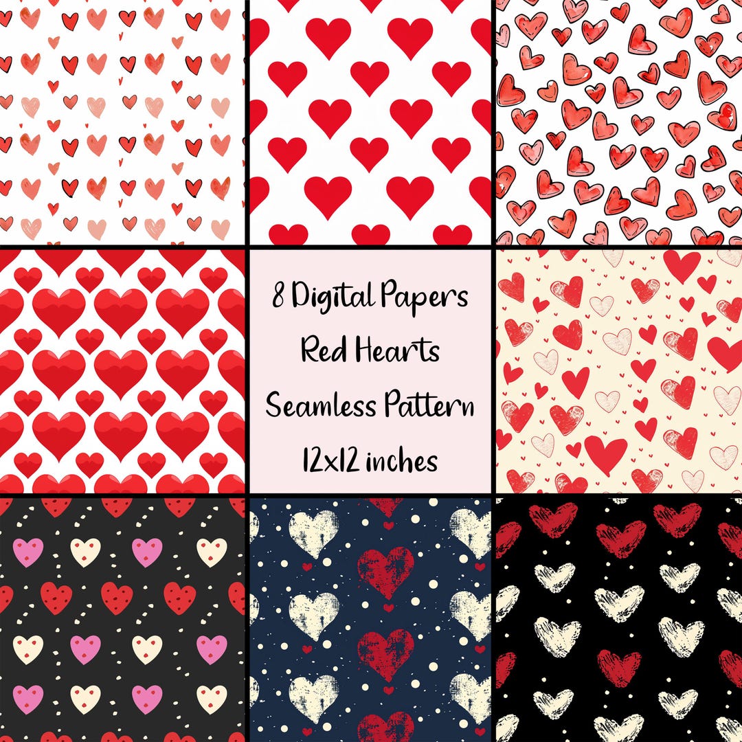 Red Hearts Seamless Pattern, Irregular Love Heart Repeat Pattern ...
