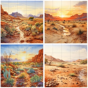 Desert Landscape, Bundle of 16 JPG Images, Watercolor, Sand Dunes ...