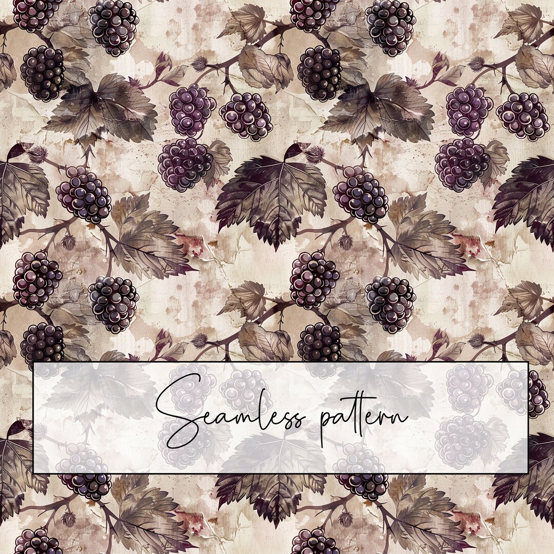 Vintage Style Blackberry Seamless Pattern, Repeat Pattern, Fabric ...