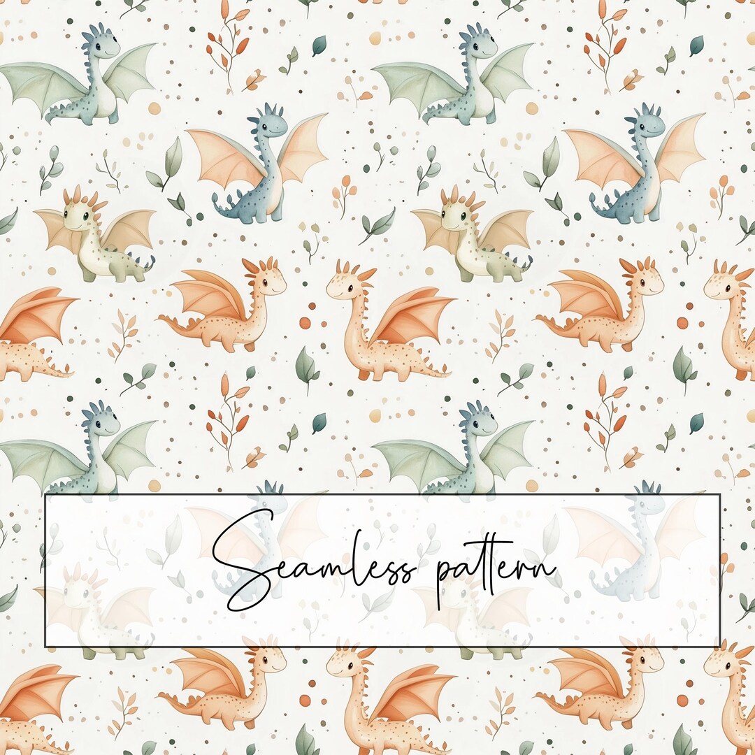 Colorful Pastel Dragon Seamless Pattern Tile, Cute Watercolor Dragon ...