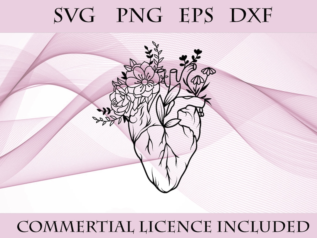 Anatomical Floral Human Heart SVG Png Eps Dxf Cuttable File Cricut ...
