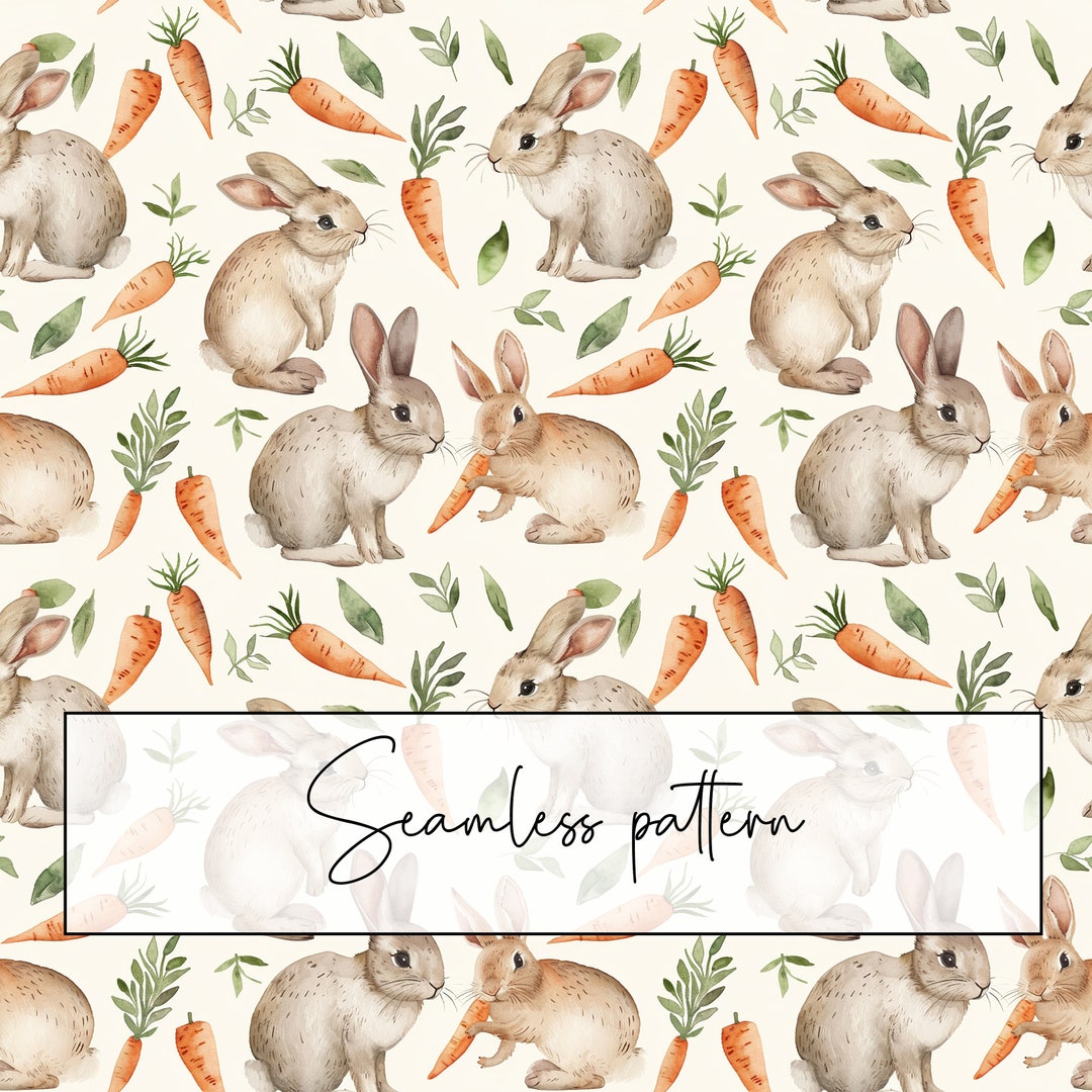 Rabbit and Carrot Seamless Pattern, Watercolour, Bunny Carrot Repeat ...