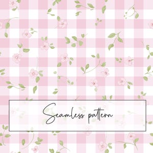 Pastel Pink Gingham Ditsy Flowers Seamless Pattern, Pale Pink Cute ...