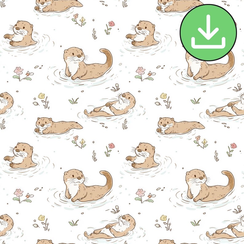 Cute Hand Drawn Otters Seamless Pattern, Light Minimalist Otter Repeat ...