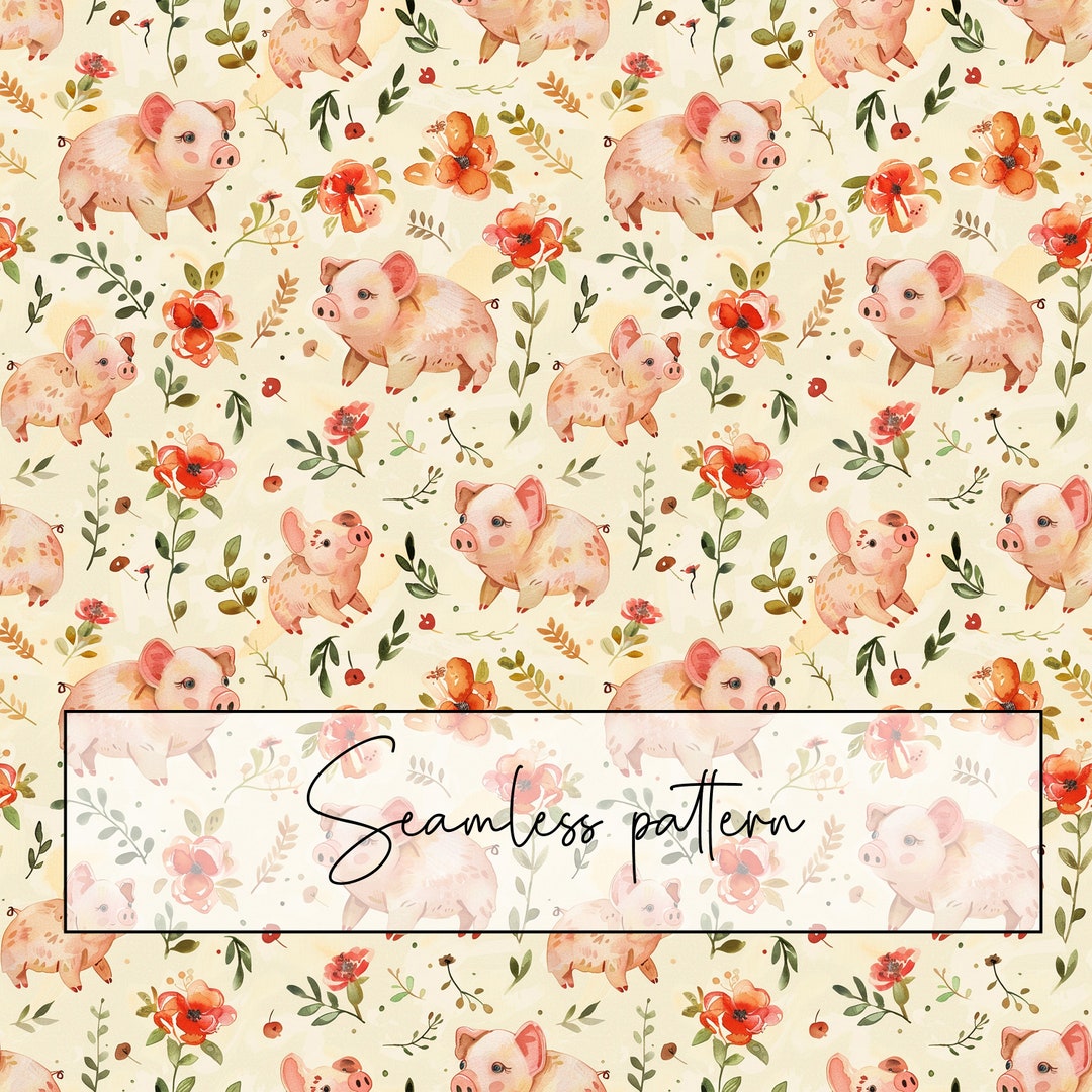 Piglet With Flowers Seamless Pattern, Floral Pig Repeat Pattern ...