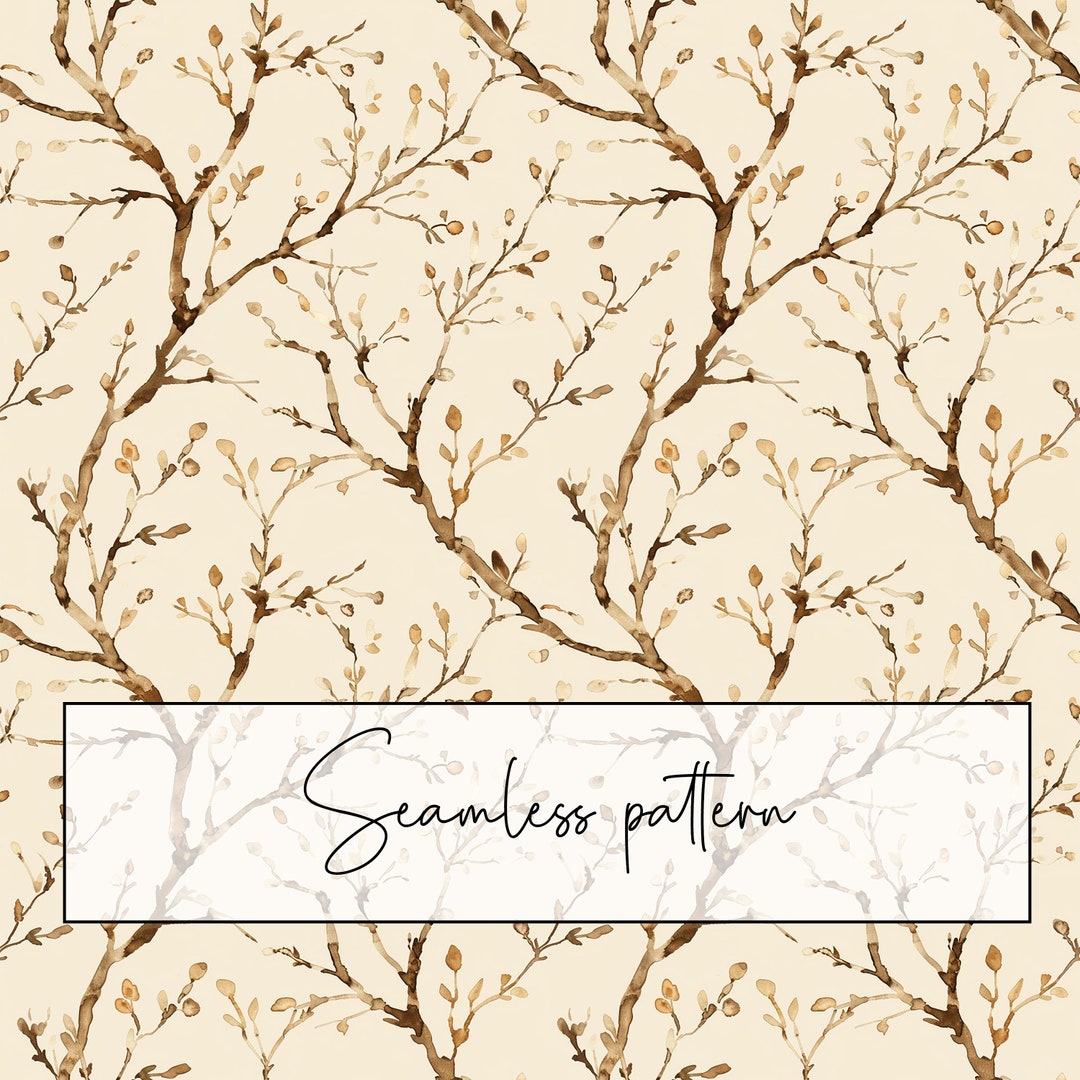 Watercolor Tree Branch Seamless Pattern, Neutral Brown and Beige Branch ...