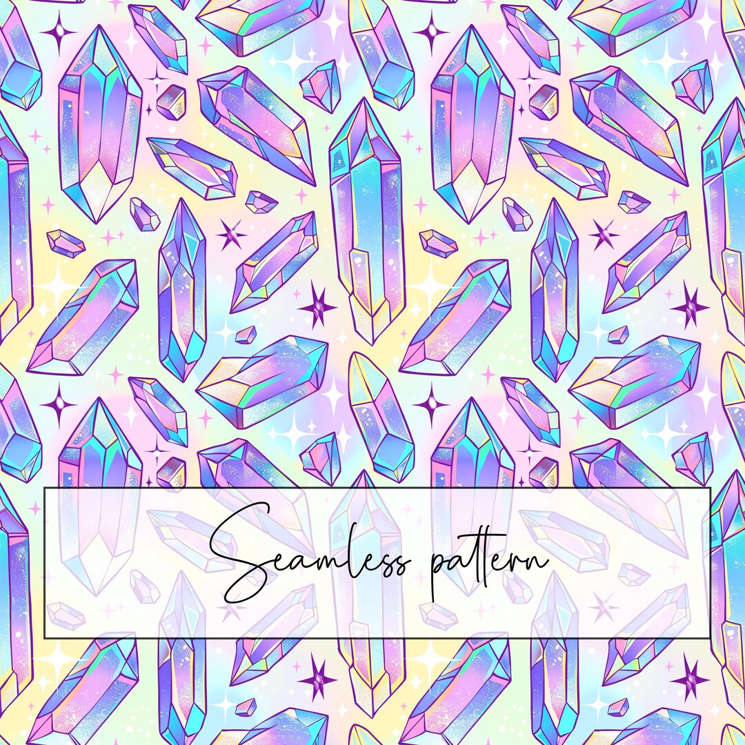 Iridescent Crystals Seamless Pattern, Gemstones, Rainbow Crystals ...
