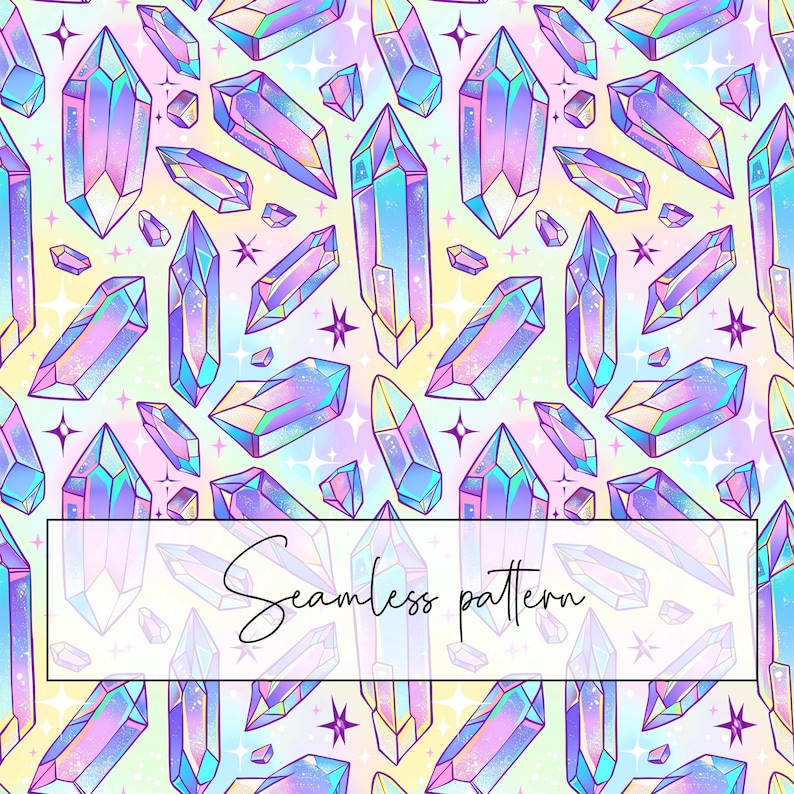 Iridescent Crystals Seamless Pattern, Gemstones, Rainbow Crystals ...