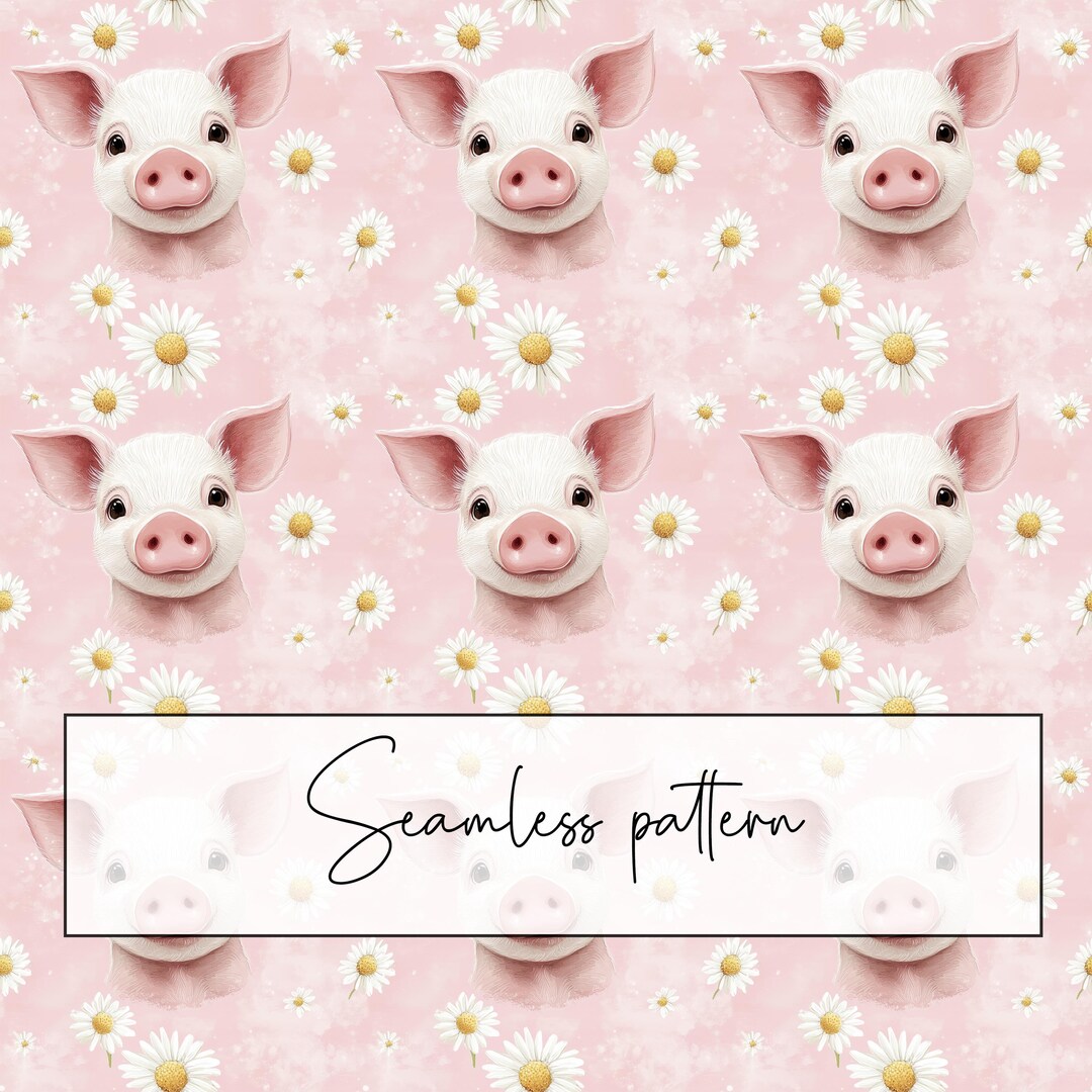 Pink Piglet With White Daisy Flowers Seamless Pattern, Cute Floral Pig ...