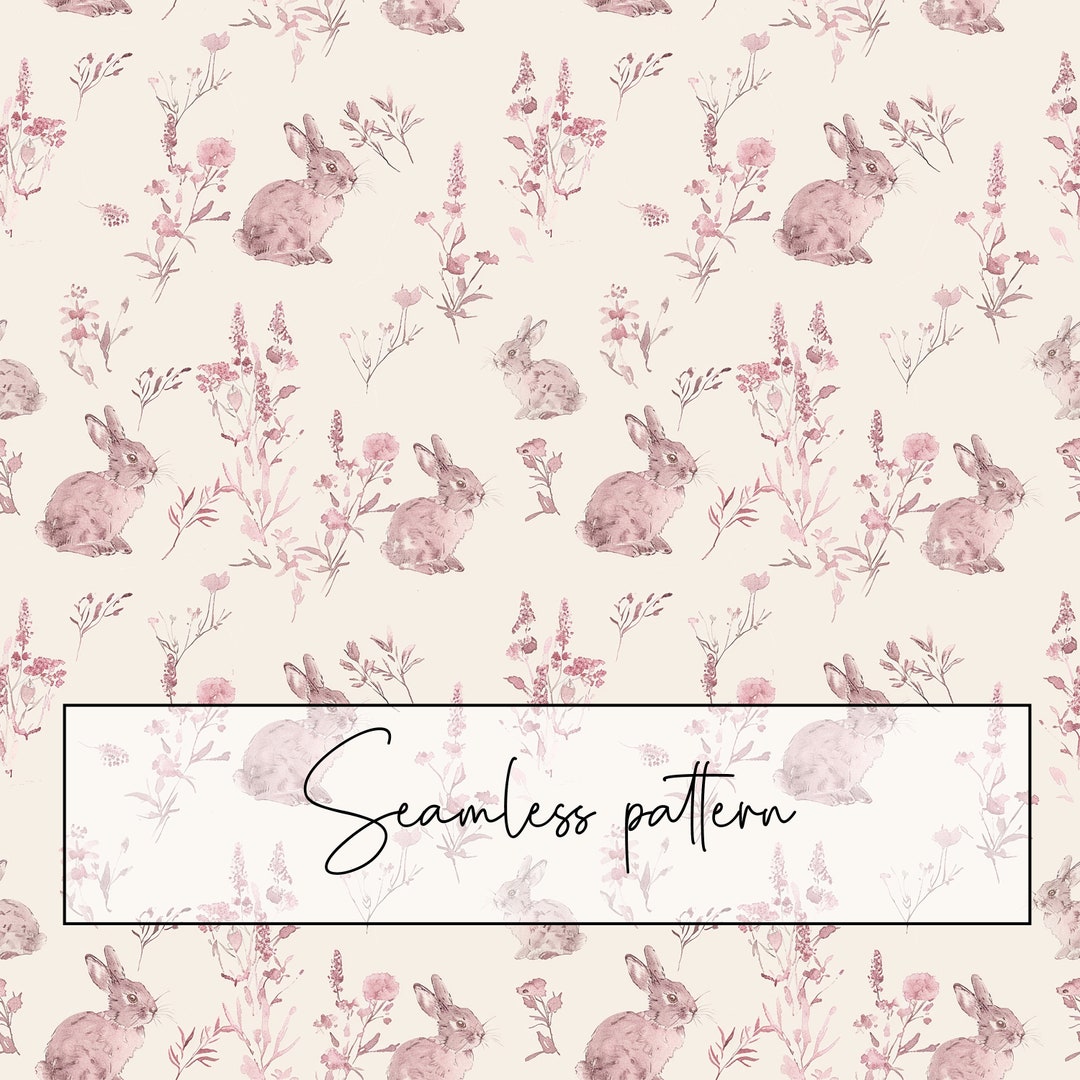 Delicate Pink Bunny Seamless Pattern, Watercolor, Ditsy Flowers Rabbit ...
