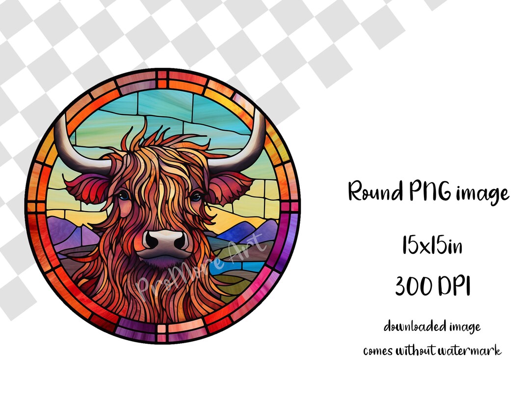 Round Highland Cow PNG Clipart, Stained Glass Highland Cow Circle ...