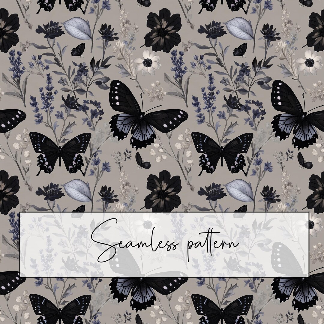 Black Butterfly Seamless Pattern, Dark Moody Floral Repeat Pattern Tile ...