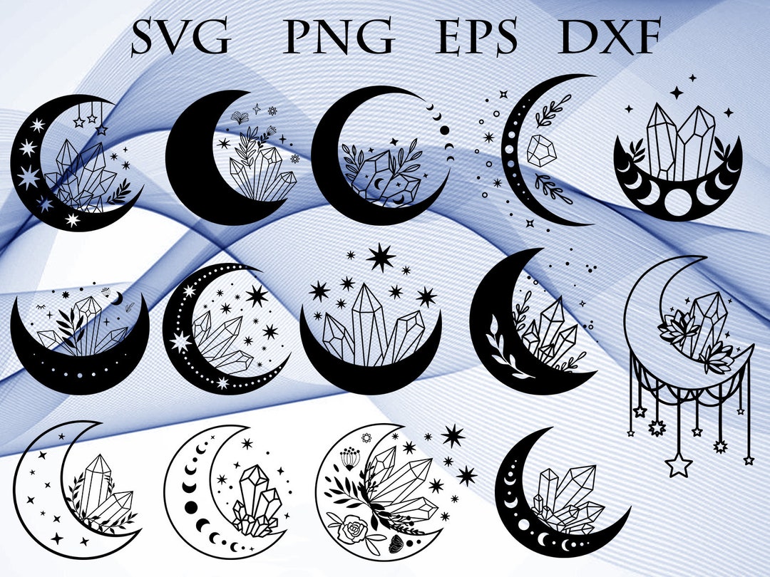 Magic Crystal Moon Svg Png Eps Dxf Bundle of 14 Designs Mystical ...