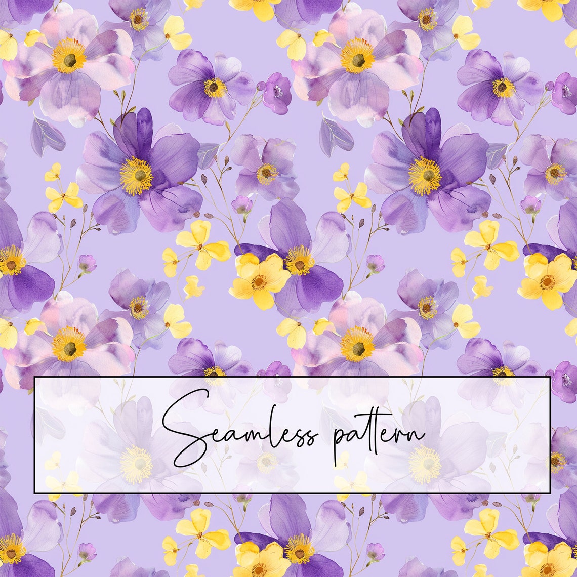 Purple and Yellow Floral Seamless Pattern, Spring Summer Flowers Repeat ...