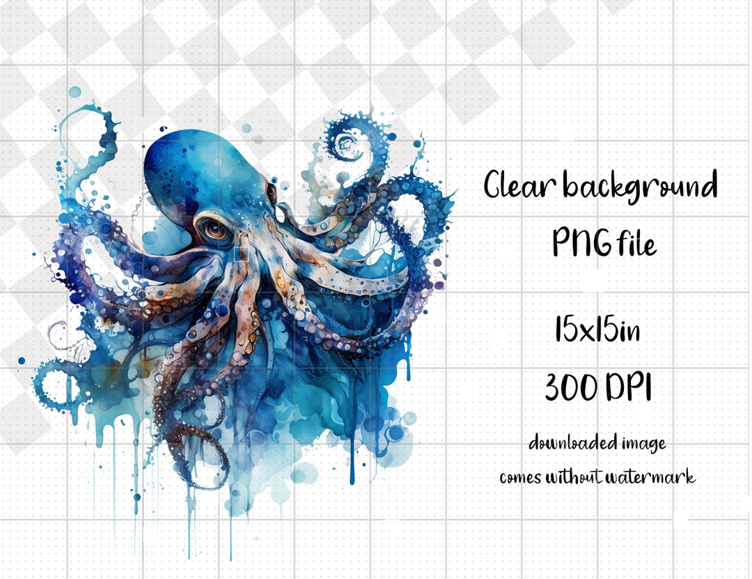 Watercolour Octopus PNG, Underwater Blue Octopus Art, Clear Background ...