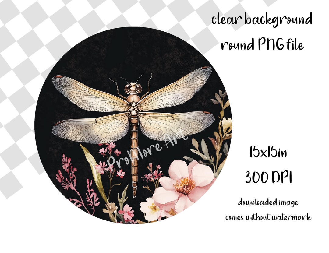 Round Dragonfly PNG Clipart, Dark Floral Dragonfly Circle, Printable ...