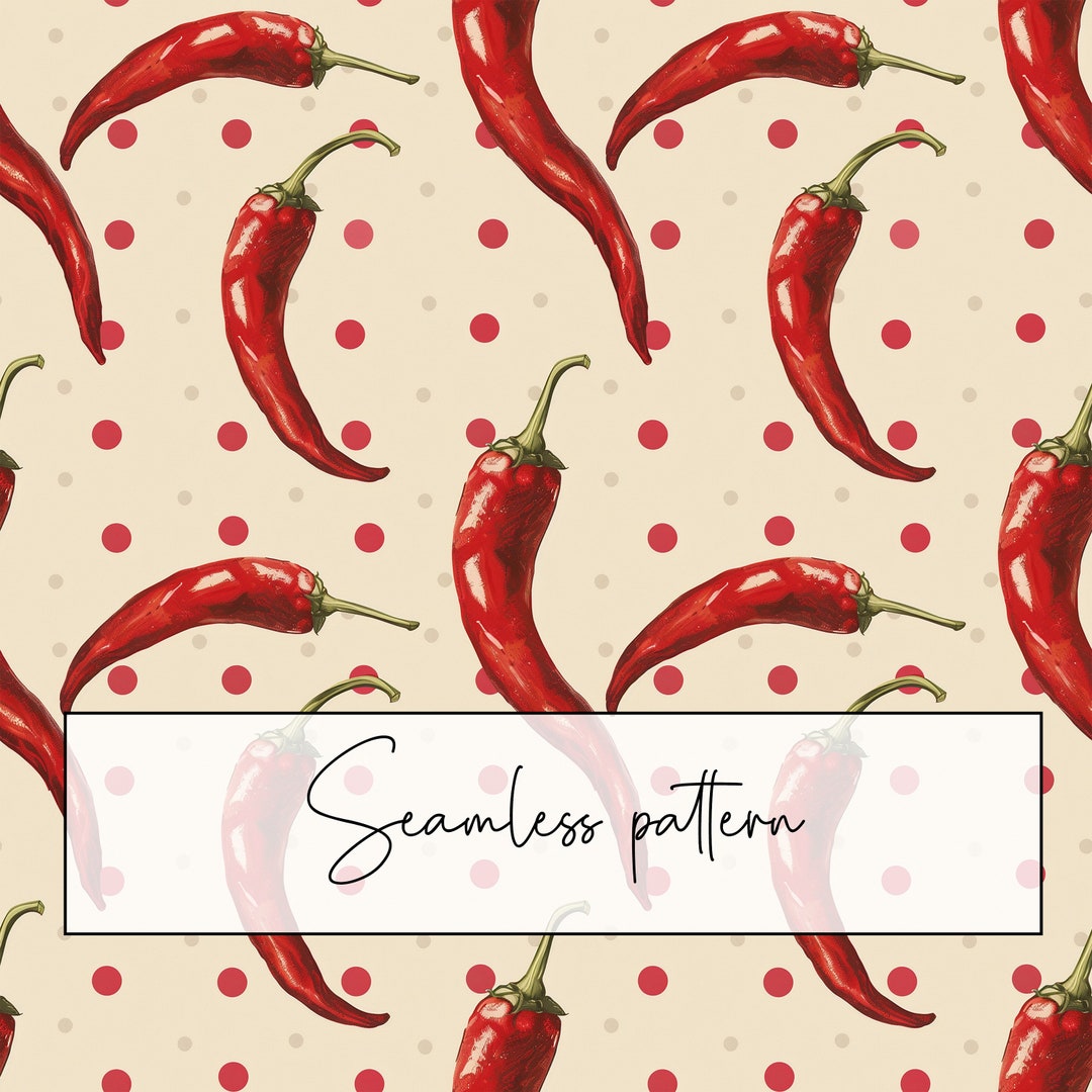 Vintage Style Hot Chilli Pepper Seamless Pattern, 50s Retro Kitchen Red ...