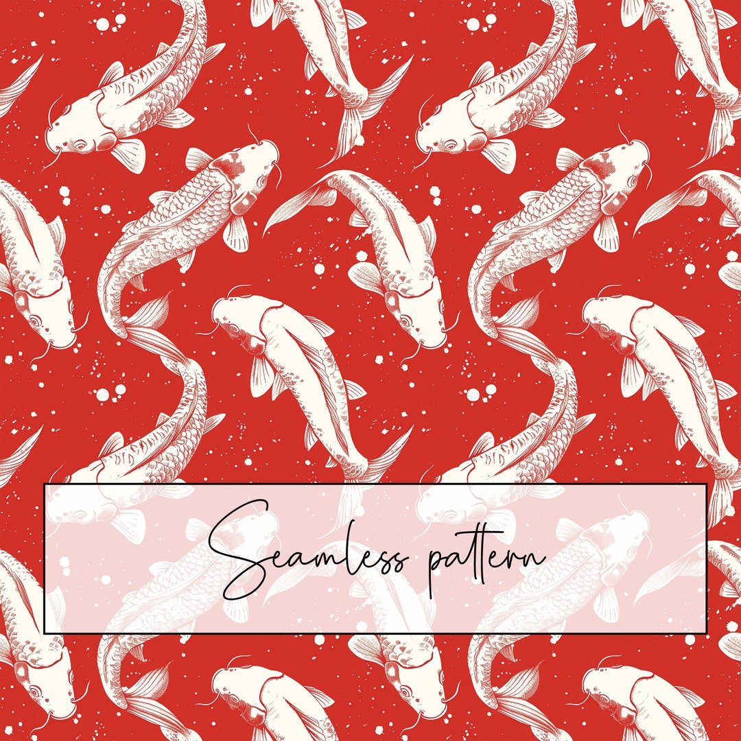 Red Koi Fish Seamless Pattern, Repeat Pattern, Textile Fabric ...