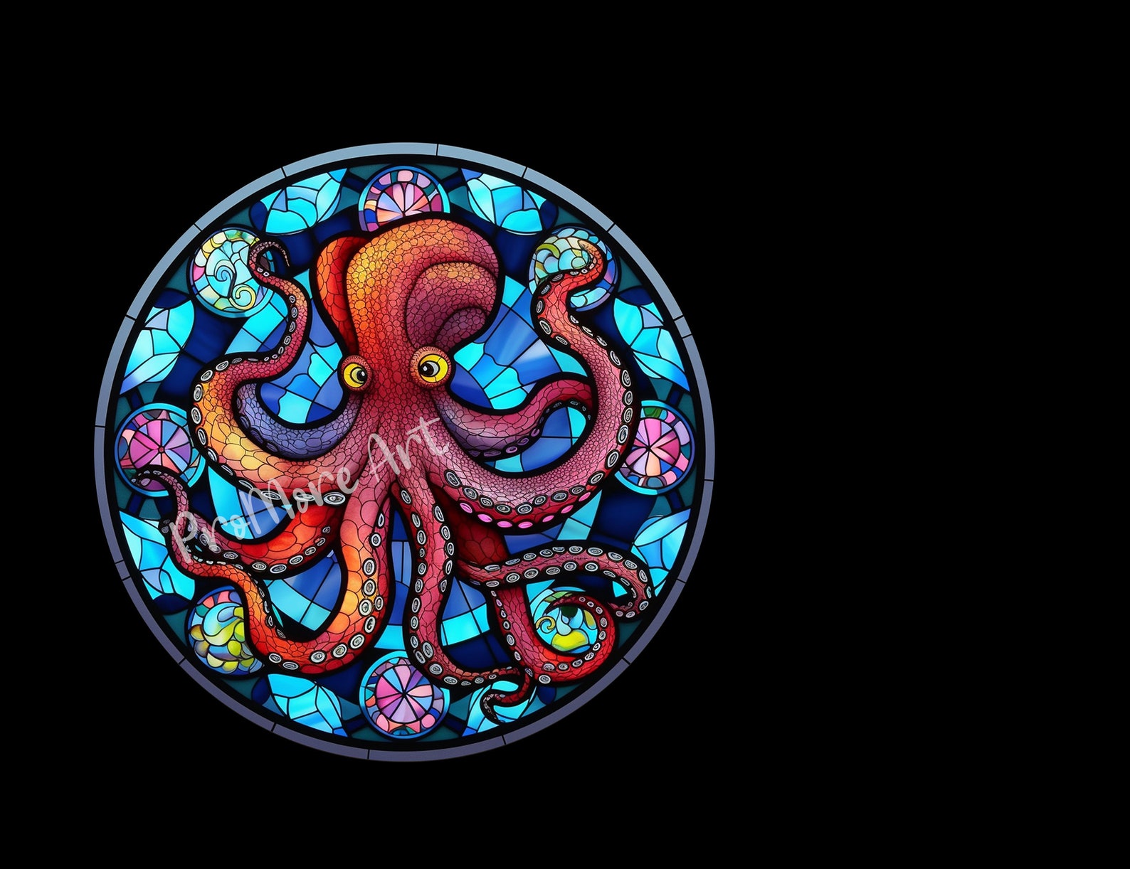 Round Octopus PNG Clipart, Stained Glass Octopus Circle, Clear ...