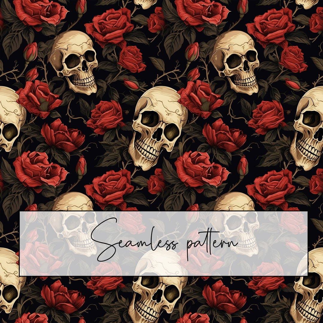 Dark Skull and Red Roses Mystic Gothic Seamless Pattern, Repeat Pattern ...