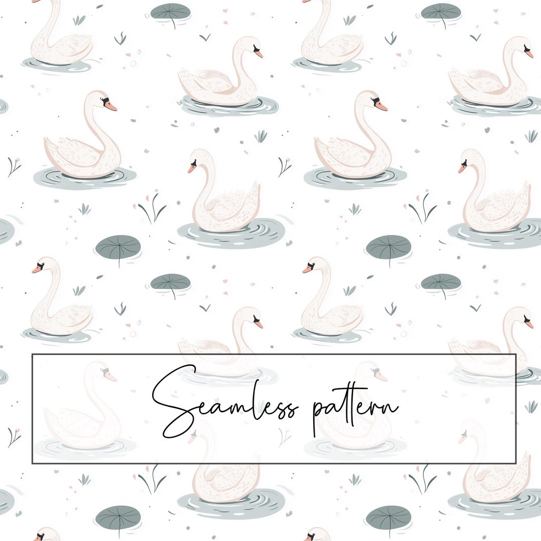 Hand Drawn Swan Seamless Pattern, Light Minimalist Pastel Swans Repeat ...