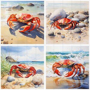 Crab on the Beach, Bundle of 12 JPG Clipart, Watercolor, Red Crab on ...
