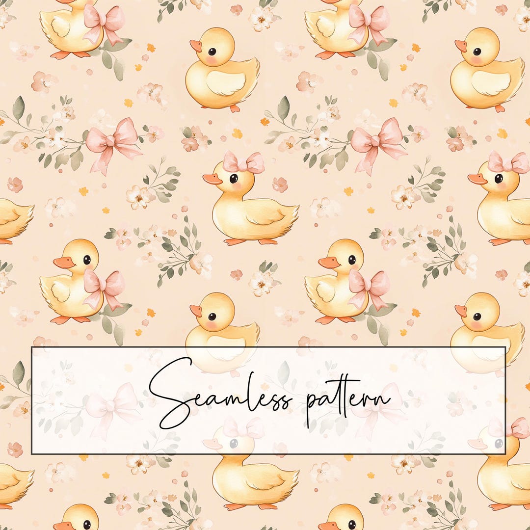 Cute Duck With Pink Bows Seamless Pattern, Watercolor Duck Blush Pink ...