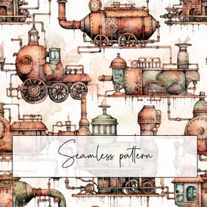 Watercolor Steampunk Seamless Pattern, Steampunk Grunge Repeat Pattern ...