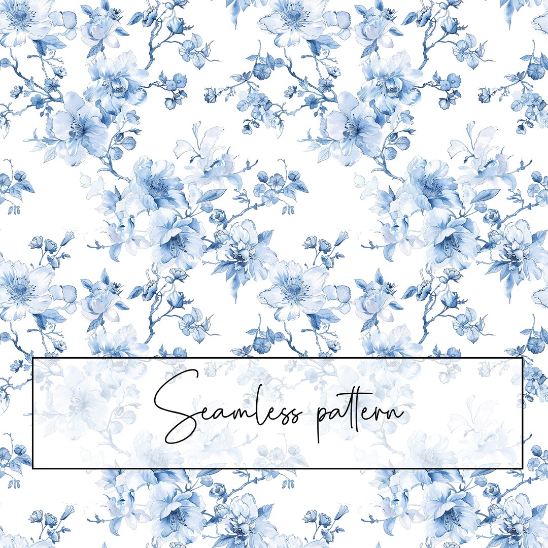 Blue Chinoiserie Floral Seamless Pattern, Delicate Repeat Pattern ...