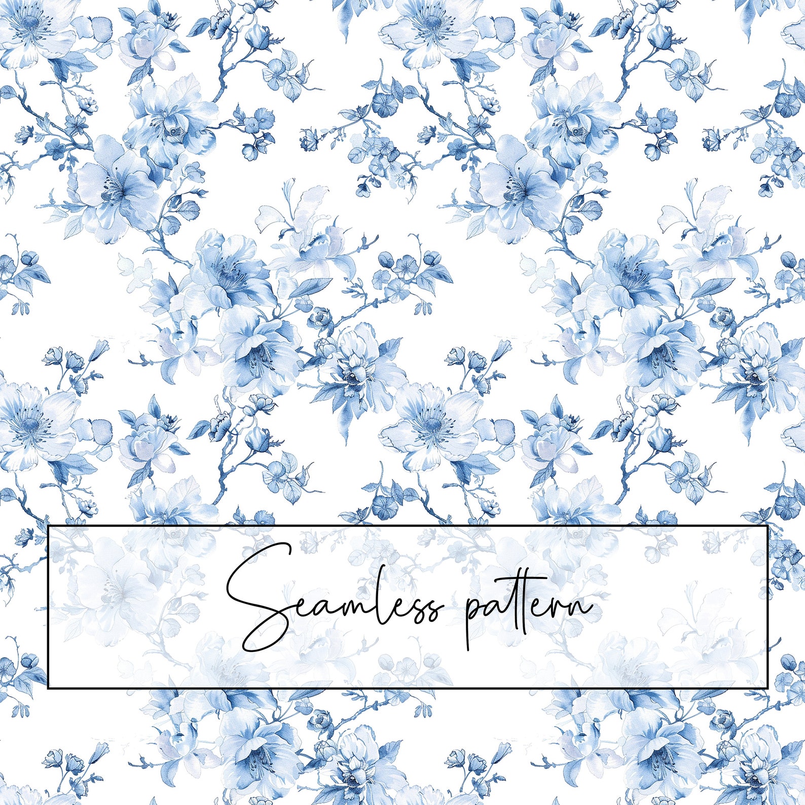 Blue Chinoiserie Floral Seamless Pattern, Delicate Repeat Pattern, Fabric Pattern, Wallpaper ...
