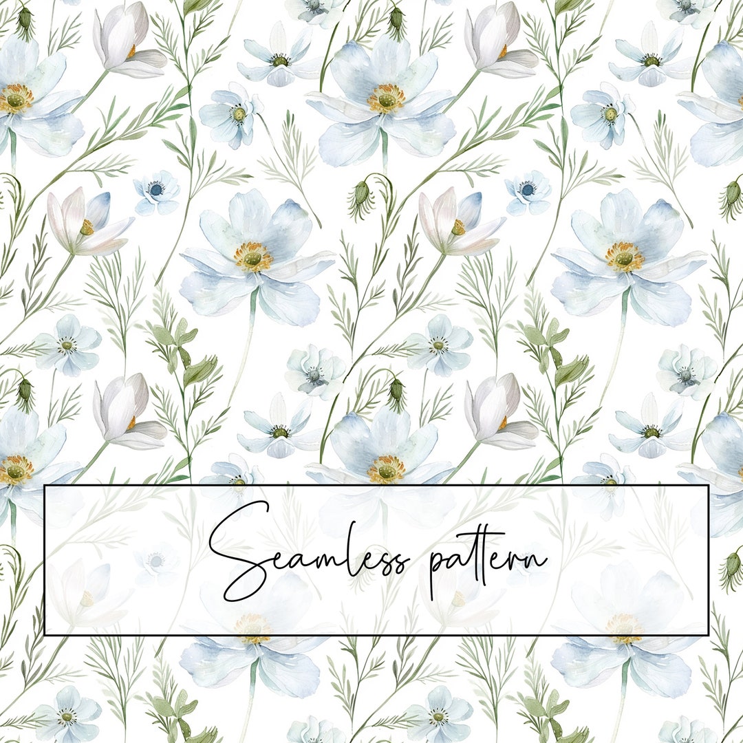 Delicate White Flower With Leaves Seamless Pattern, Watercolor White ...