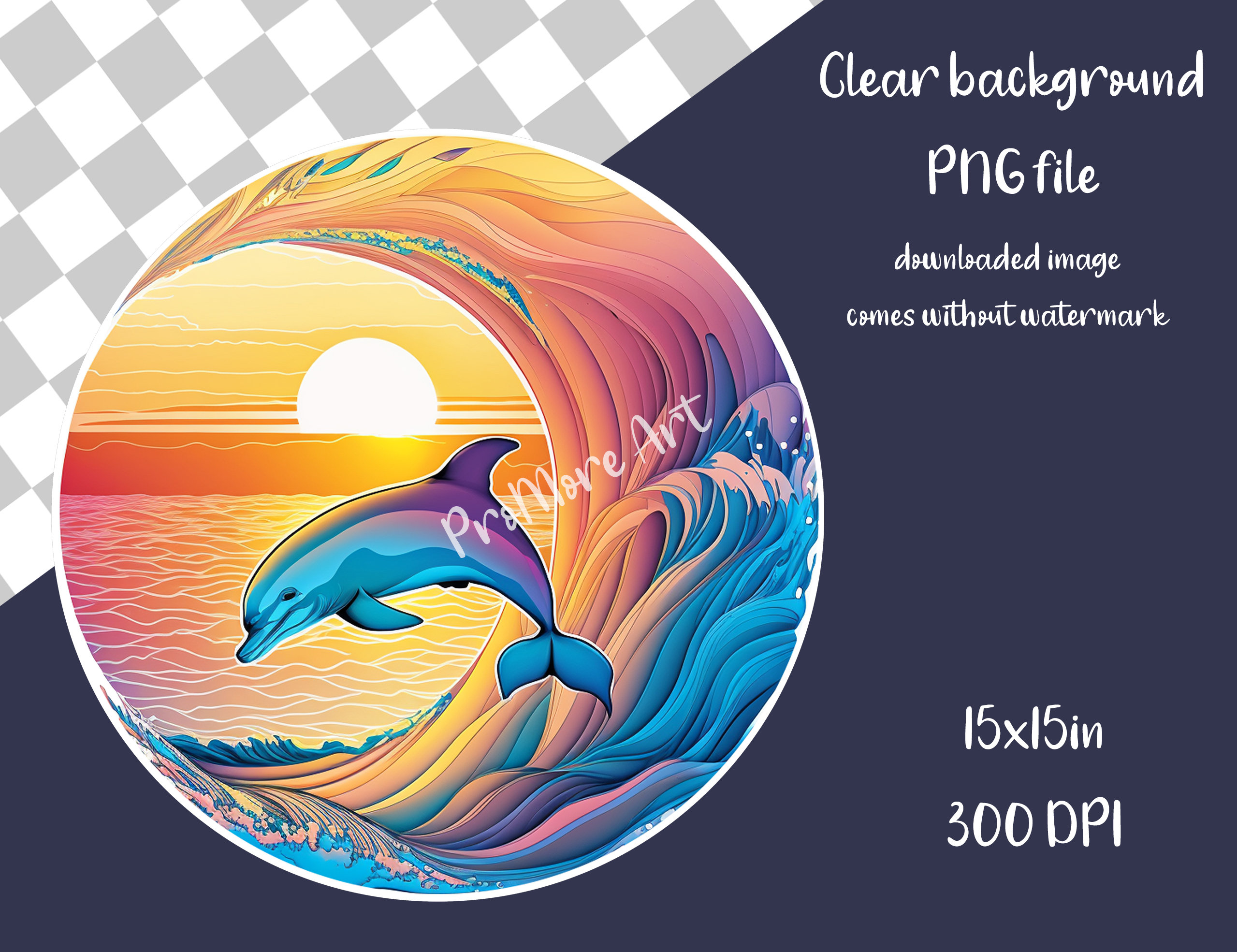 Round Dolphins PNG Clipart, Sunset, Waves, Printable, Sublimation ...