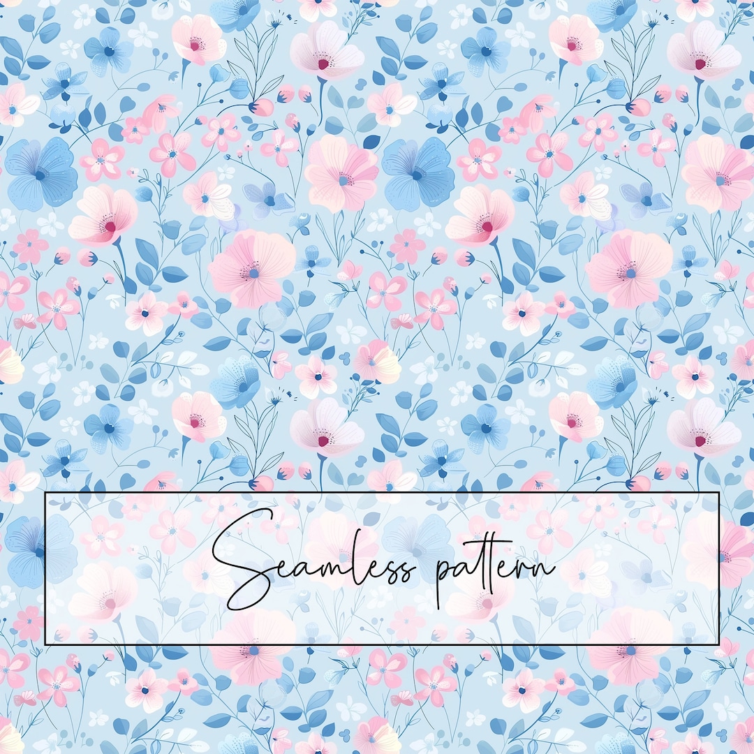 Light Pink and Light Blue Flower Seamless Pattern, Floral Repeat ...