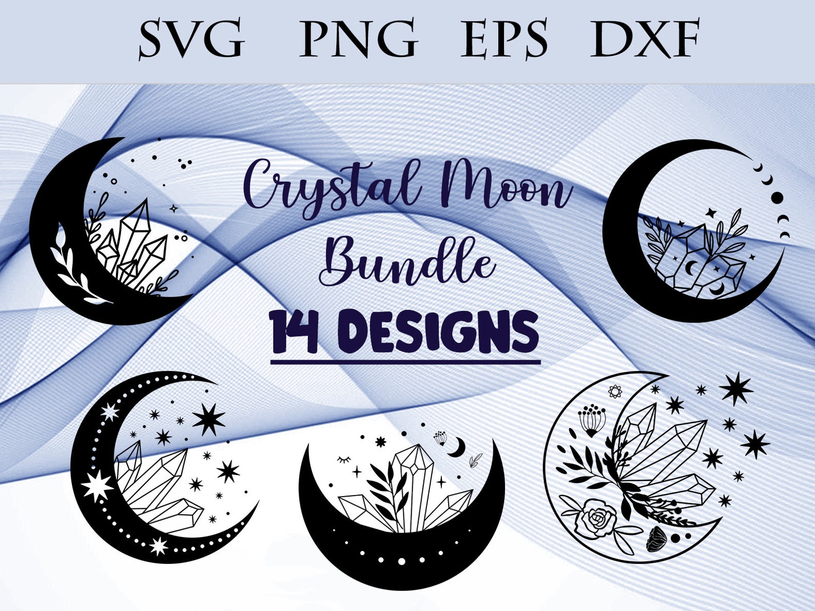 Magic Crystal Moon Svg Png Eps Dxf Bundle Mystical Moon Bundle - Etsy