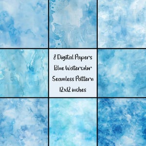 Blue Watercolor Digital Paper Bundle, Repeat Pattern, Seamless ...