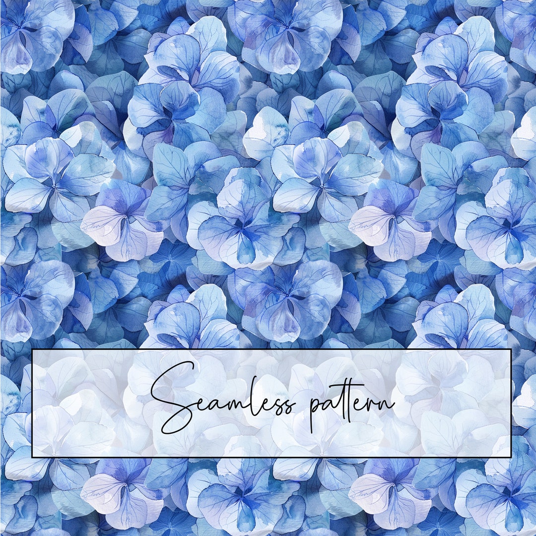 Watercolor Blue Hydrangea Seamless Pattern, Floral Repeat Pattern ...