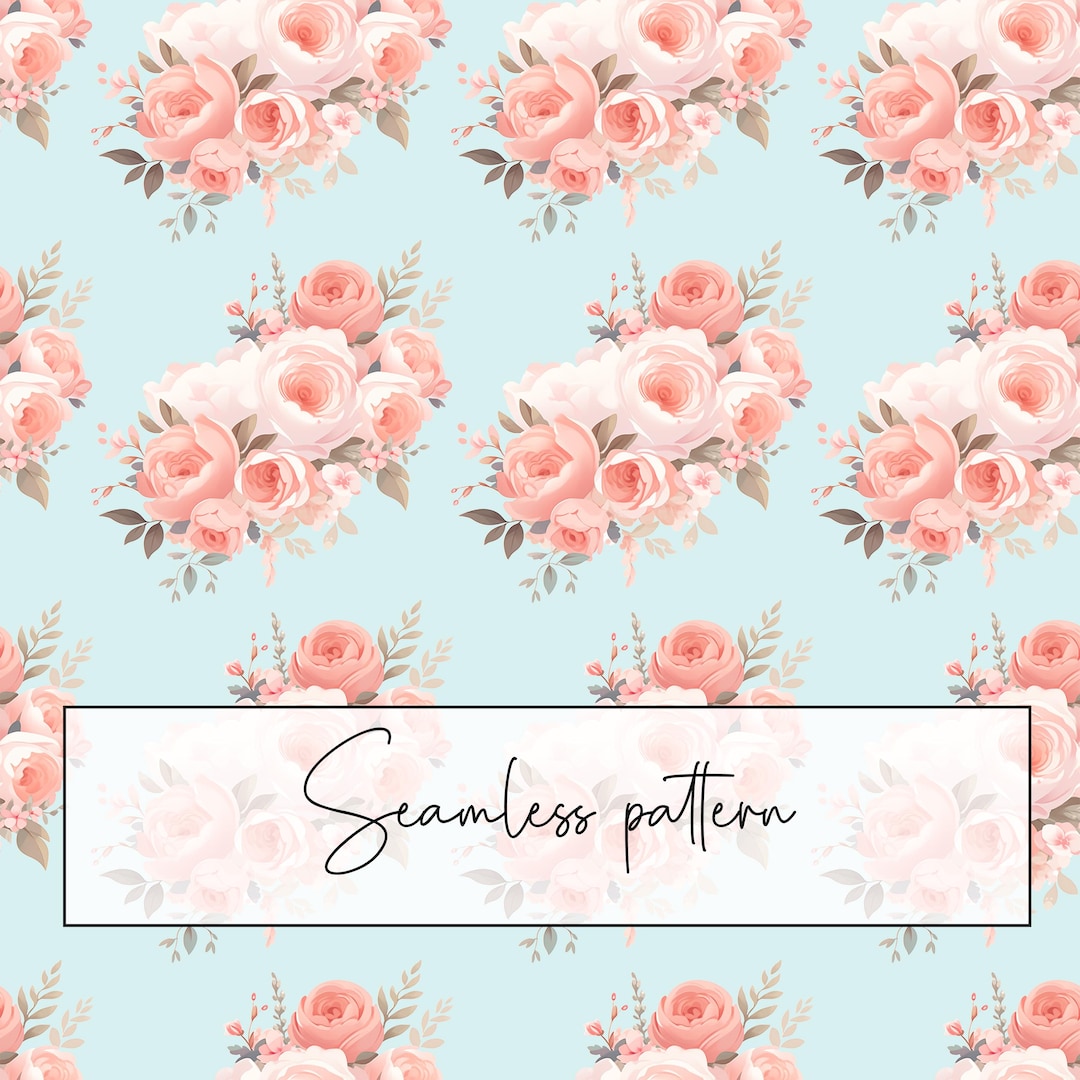 Pink and Mint Modern Floral Seamless Pattern, Shabby Chic Flowers ...