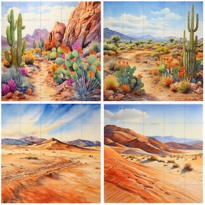 Desert Landscape, Bundle of 16 JPG Images, Watercolor, Sand Dunes ...