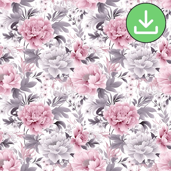 Gray Floral Fabric - Etsy