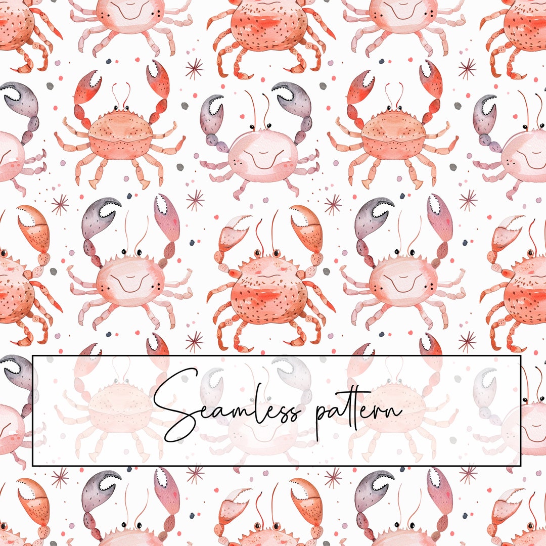 Cute Crab Seamless Pattern, Red Crab Repeat Pattern, Printable Card ...