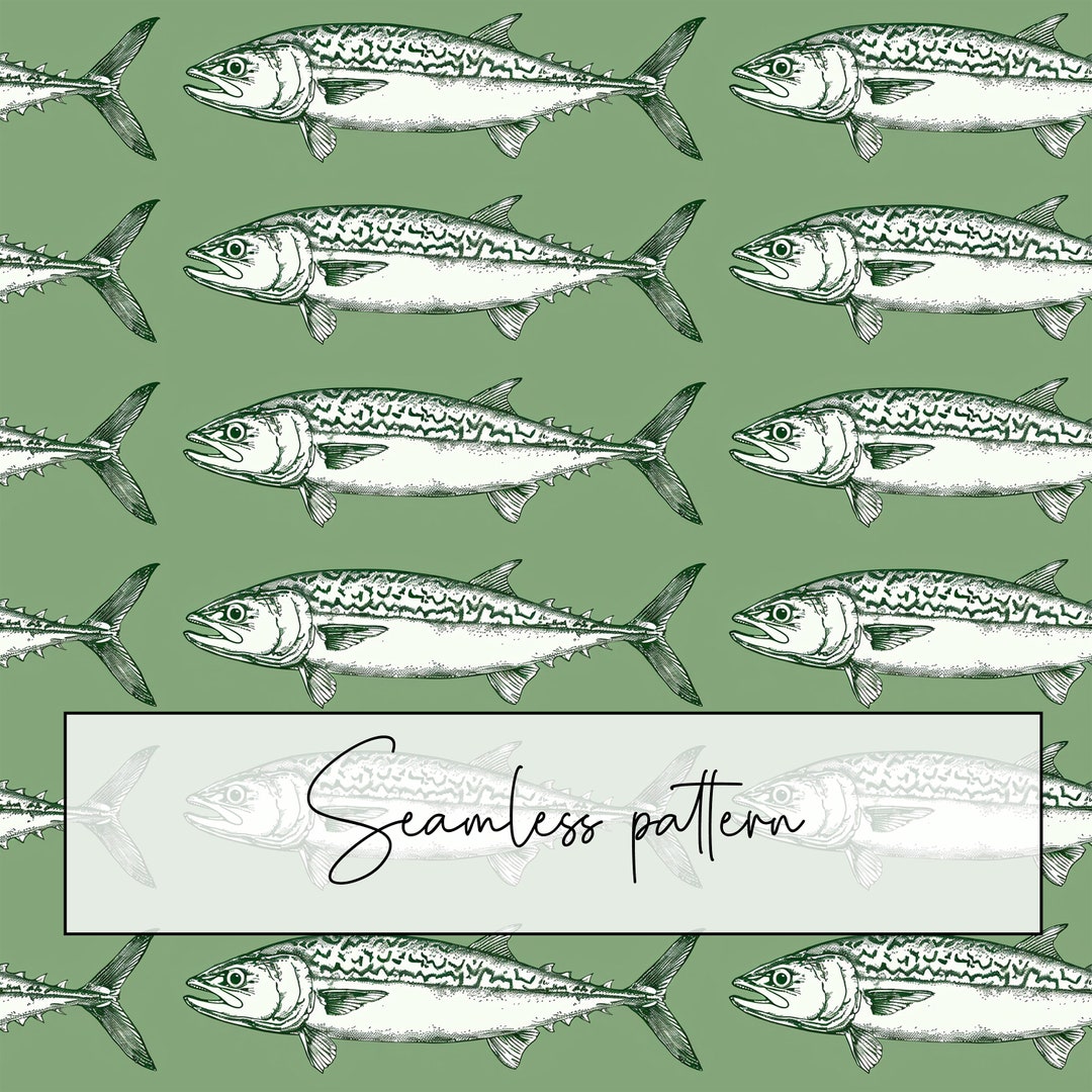 Mackerel Green Seamless Pattern, Fishing Fish Repeat Pattern, Fabric ...