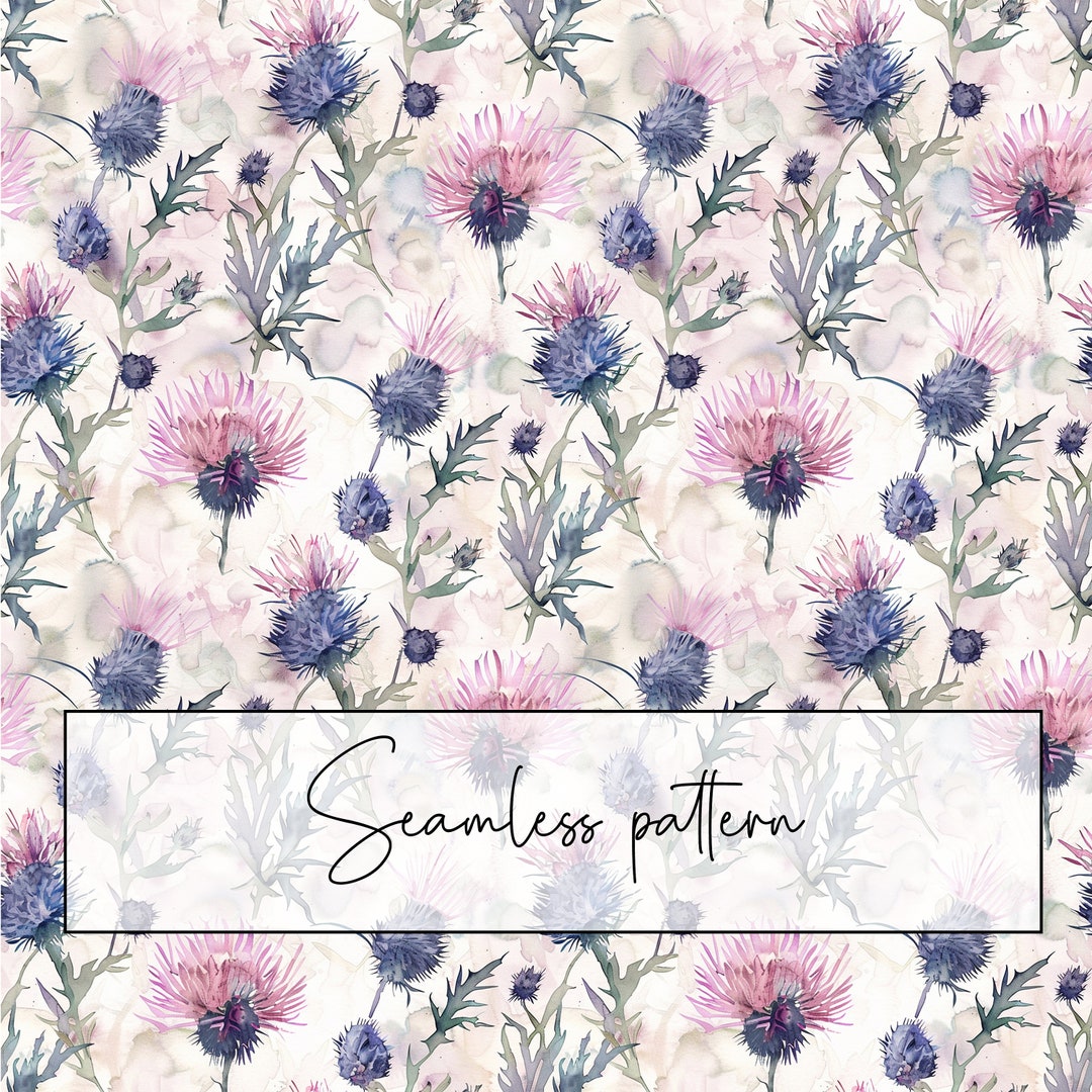 Watercolor Thistle Seamless Pattern, Pink and Blue Thistle, Repeat ...