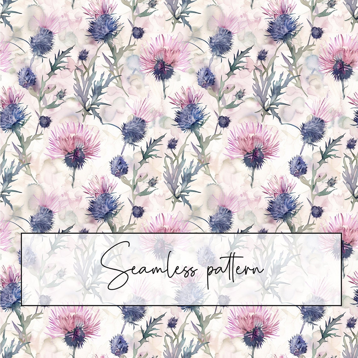 Watercolor Thistle Seamless Pattern, Pink and Blue Thistle, Repeat ...