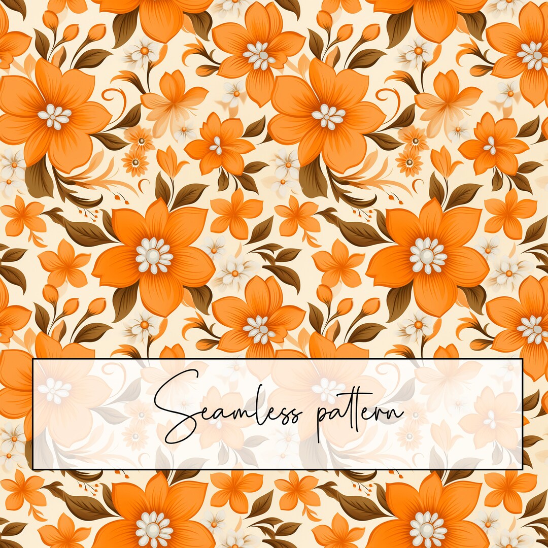 70s Orange Floral Seamless Pattern, 1970s Colors Orange Brown Flowers ...
