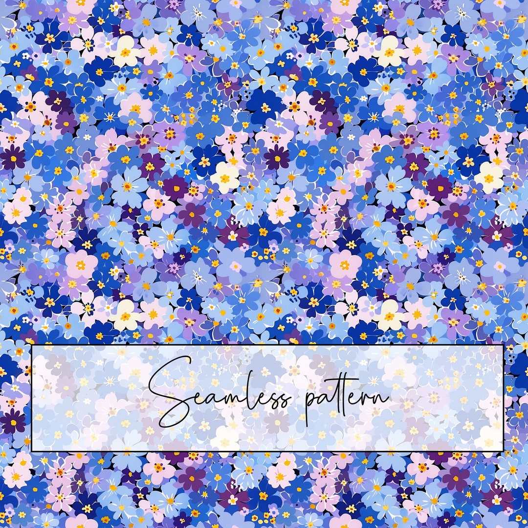 Blue and Purple Ditsy Flowers Seamless Pattern, Floral Repeat Pattern ...