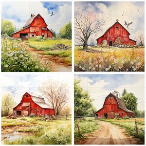 Old Red Barn Bundle of 12 JPG Clipart, Watercolor Barn, Countryside ...
